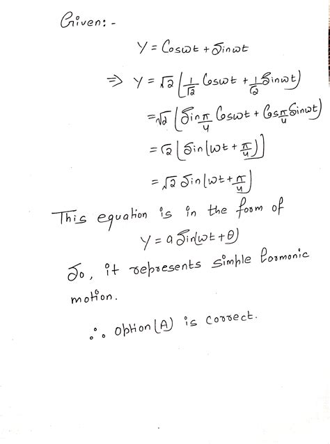 A Of Time Given By Cos Omega T Sin Omega T Represents