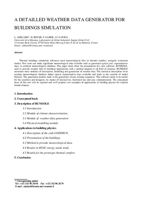 Pdf A Detailled Weather Data Generator For Buildings Simulation
