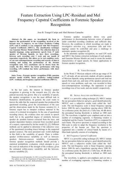 feature extraction using lpc residual and mel frequency ijcee