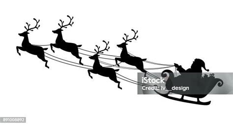 ซานตาคลอสบินกับกวางเรนเดียร์เลื่อน เงาสีดํา สัญลักษณ์ของคริสต์มาสและปีใหม่แยกบนพื้นหลั ภาพประกอบ