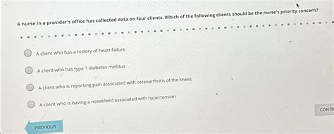Solved A Nurse In A Providers Office Has Collected Data On