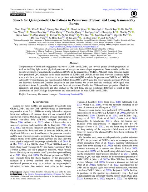 Pdf Search For Quasiperiodic Oscillations In Precursors Of Short And Long Gamma Ray Bursts