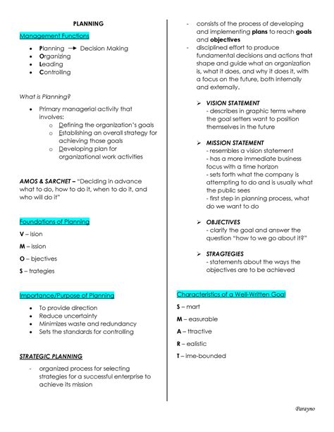 Engineering Management Reviewer Planning Management Functions P