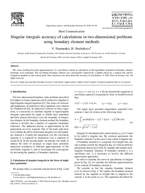 Pdf Singular Integrals Accuracy Of Calculations In Two Dimensional Problems Using Boundary