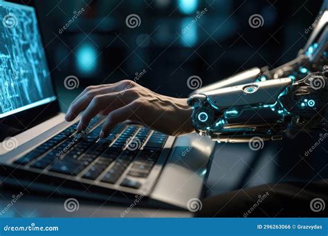 Hand Of A Ai Or Robot Is Using The Keyboard Of An Computer Or Laptop