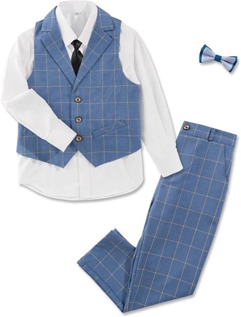 5 Delige Kinder Kostuumset Jongen Geruit Vest Overhemd Broek Stropdas Formele Kleding Bol