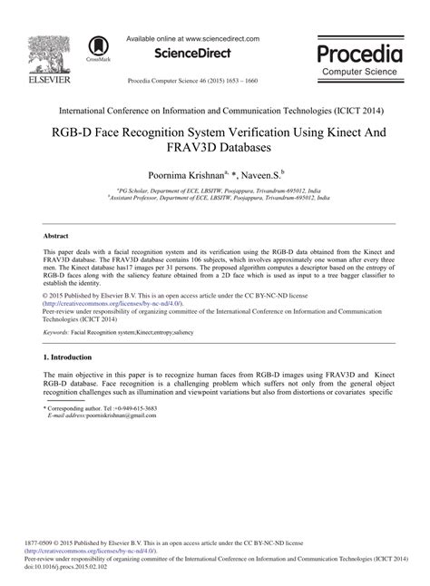 Pdf Rgb D Face Recognition System Verification Using Kinect And