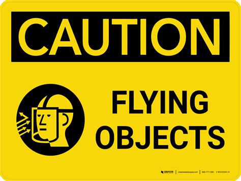 Caution Flying Objects Landscape With Icon Wall Sign Caution Flying Objects Landscape With Icon Wall Sign