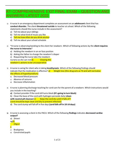 Ati Comprehensive Exit Final Exam Question And Answers Latest 2025