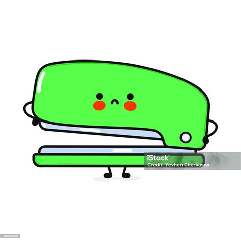 귀여운 슬픈 스테이플러 캐릭터 벡터 핸드 그린 만화 가와이 캐릭터 일러스트 아이콘 흰색 배경에 격리 스테이플러 캐릭터 컨셉 개인