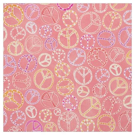 Cute Retro Peace Signs Girly Pink Pattern Fabric Zazzle