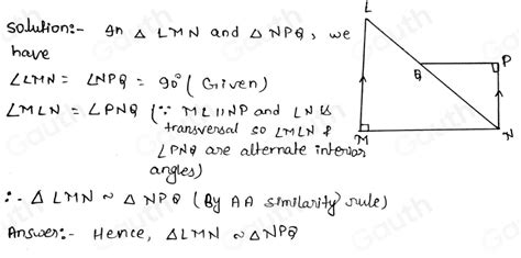 Solved 7 In The Adjoining Figure Ml Np ∠ Lmn ∠ Npq 90° Prove That Delta Lmnsim Delta Npq