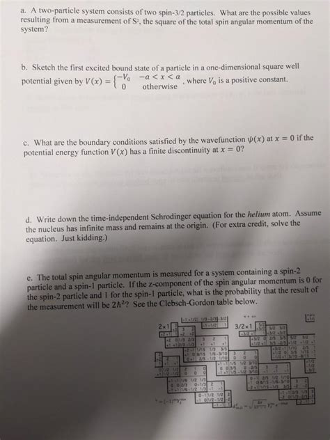 Solved A A Two Particle System Consists Of Two Spin Chegg