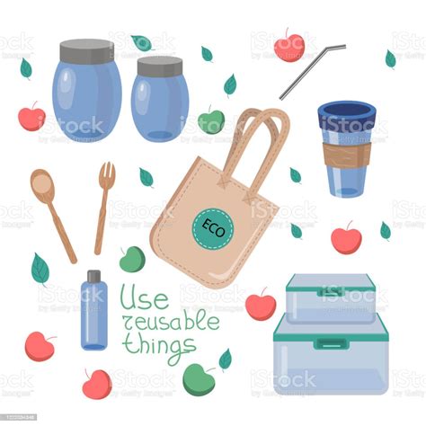 흰색 배경에 설정된 폐기물 제로 개념입니다 에코 및 폐기물 요소 벡터 그림입니다 녹색 에코 스타일 아니 플라스틱 이동 지구를