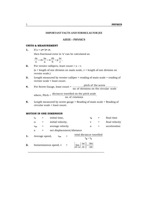 SOLUTION Jee Important Formulas Studypool