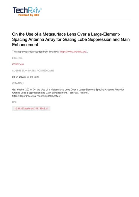 Pdf On The Use Of A Metasurface Lens Over A Large Element Spacing