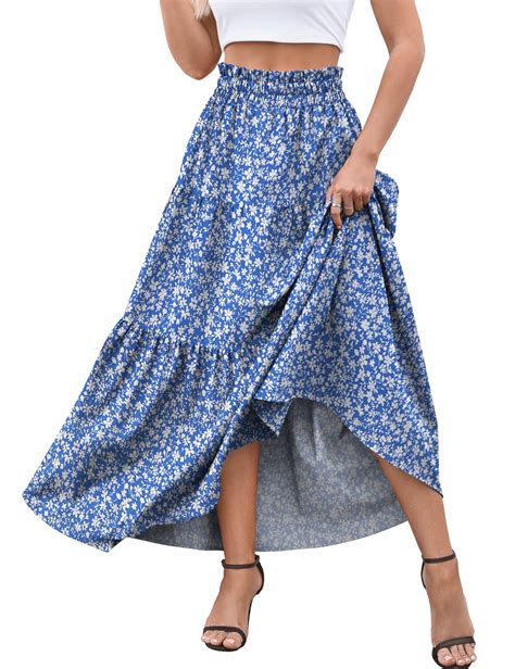 Ajesdani Womens Maxi Skirts Casual Elastic High Waist Swing Tiered