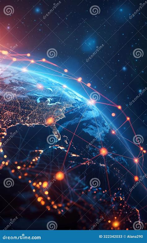Globe With Global Connection Lines And Lights Worldwide Technology Concept Stock Illustration