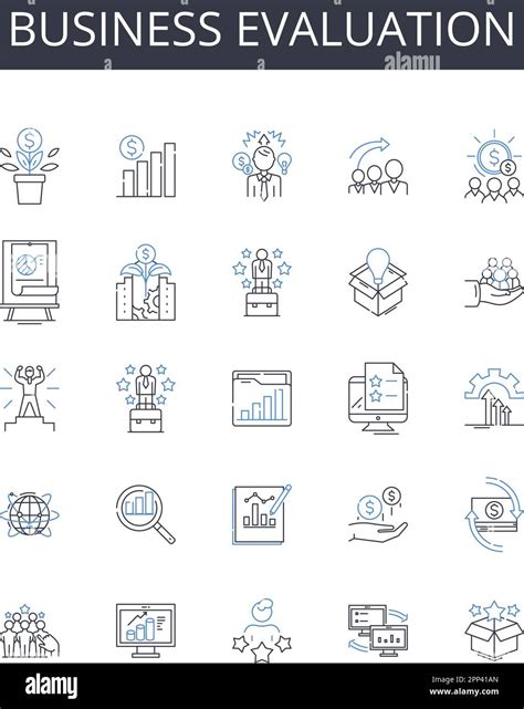 Business Evaluation Line Icons Collection Economic Analysis Market