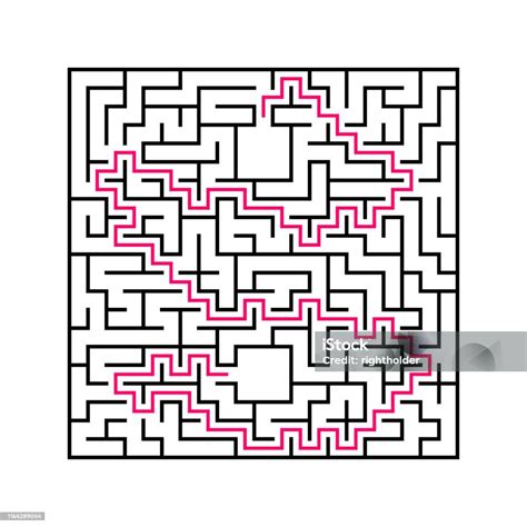 입구와 출구가있는 검은 정사각형 미로 아이들을위한 흥미롭고 유용한 게임 흰색 배경에 격리 된 간단한 평면 벡터 그림입니다 대답과