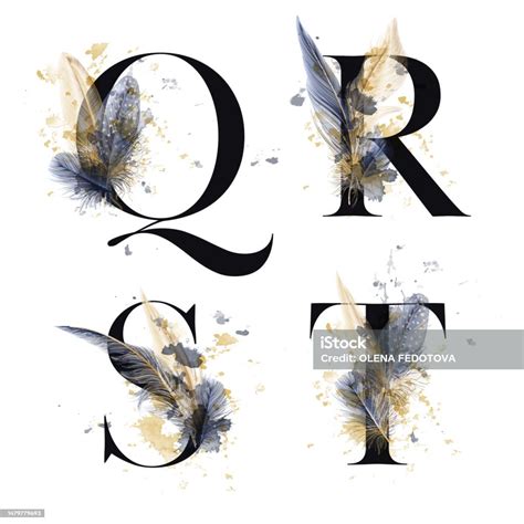 알파벳 깃털로 글자를 설정하십시오 청첩장 인사말 카드 생일 로고 포스터 기타 아이디어 벡터 그림입니다 0명에 대한 스톡 벡터