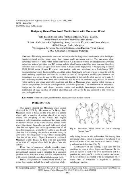 Pdf Designing Omni Directional Mobile Robot With Mecanum Wheel