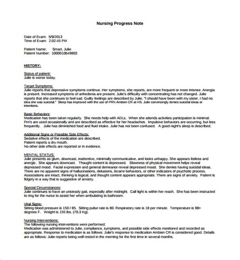 Free 8 Nursing Note Templates In Pdf