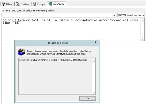 Argument Data Type Varchar Is Invalid For Argument 2 Of Like Function