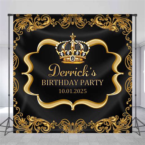 Custom Name Gold Royal Crown Birthday Party Backdrop Lofaris