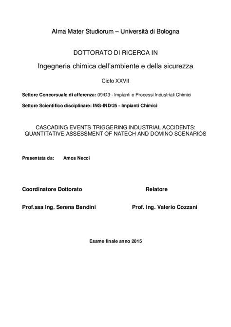 Pdf Cascading Events Triggering Industrial Accidents Quantitative Assessment Of Natech And