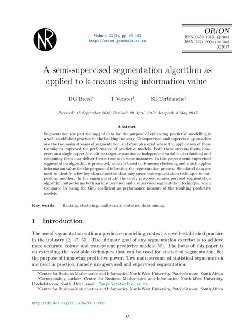 Pdf A Semi Supervised Segmentation Algorithm As Applied To K Means Using Information Value