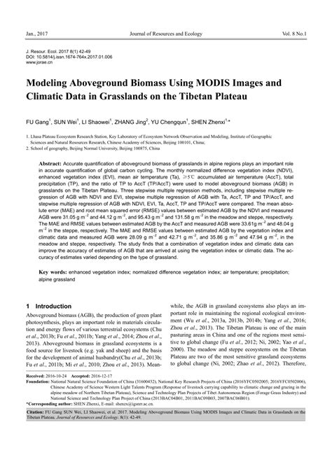 Pdf Modeling Aboveground Biomass Using Modis Images And Climatic Data In Grasslands On The