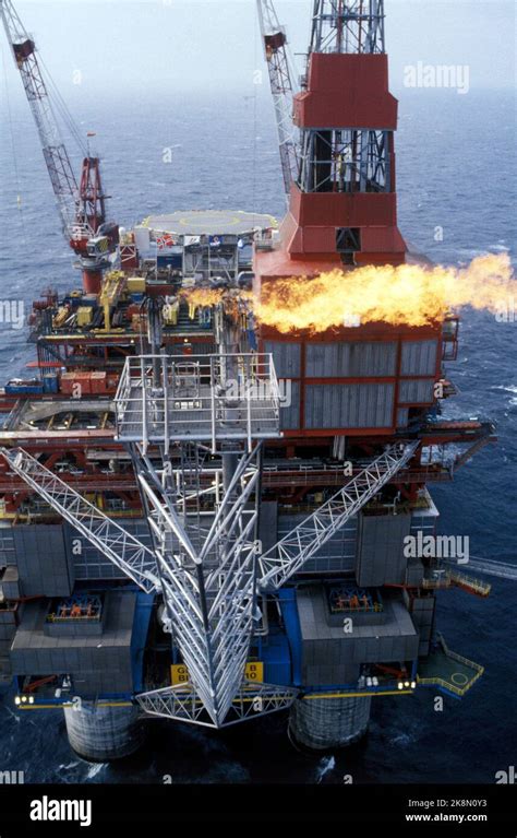 North Sea 19880323 The Oil Platform Gullfaks B At Official Production Start Flame Platform