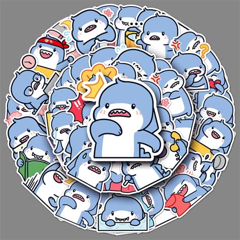 50pcs Cute Shark Stickers Water Bottles Laptop Phone Motorcycle