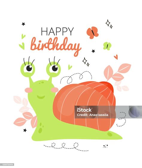 달팽이 나비 하트 잎그림 엽서 생일 축하 생일 맞이 카드 벡터 곤충에 대한 스톡 벡터 아트 및 기타 이미지 곤충 귀여운 기어가기 Istock