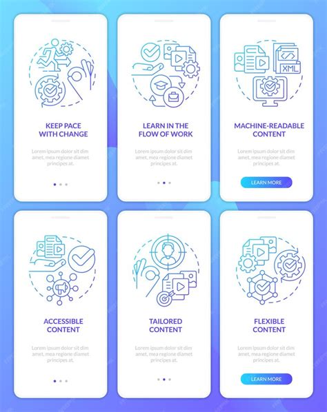Premium Vector Content Design Blue Gradient Onboarding Mobile App Screen Set