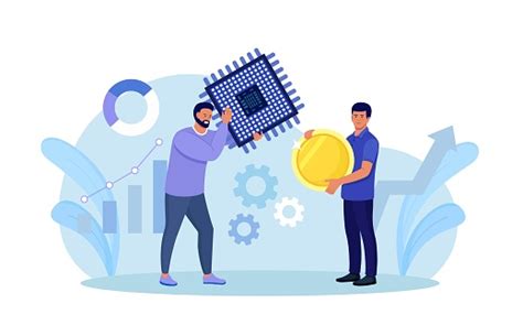 반도체 부족 사업가는 마이크로 칩을 위해 달러 동전을 제공합니다 컴퓨터 칩 공급망 부족으로 인해 전자 제품 제조 문제 구매자는 마이크로 Cpu를 위한 높은 가격을 지불합니다