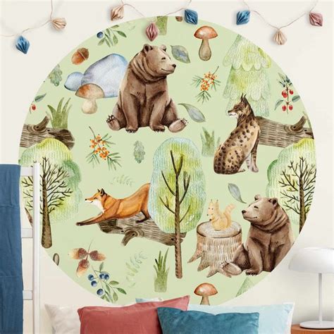 Carte Da Parati Rotonde Amici Della Foresta Orso Con Scoiattolo