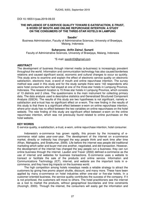 Pdf The Influence Of E Service Quality Toward E Satisfaction E Trust