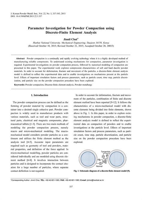 Parameter Investigation For Powder Compaction Using Discrete Finite Element Analysis Koreascholar
