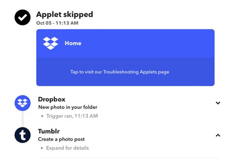 Dropbox To Tumblr Posts Not Working Applet Skipped Rifttt