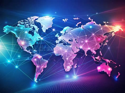 Global Data Flow Visualization Minimalist World Map On A Dynamic Pinkblue Gradient Stock