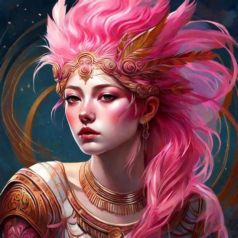 Premium Photo Portrait Of A Beautiful Girl With Pink Hair Digital