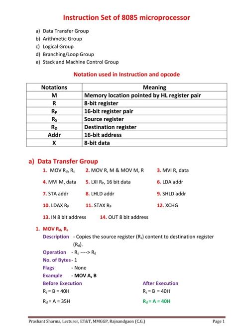 8085 Data Transfer Instruction Set Pdf Programming Languages