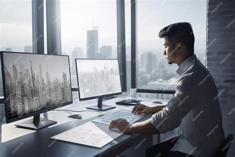 Premium Ai Image An Architect Works On A Computer On A Project Of A