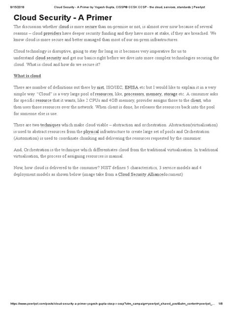 Cloud Security A Primer By Yogesh Gupta Cissp® Ccsk Ccsp The Cloud