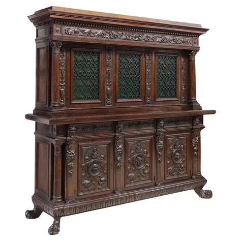 1800s Antique Italian Renaissance Revival Figural Carved Walnut