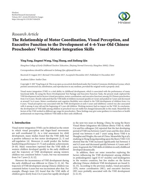 Pdf The Relationship Of Motor Coordination Visual Perception And Executive Function To The