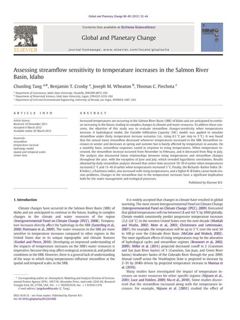 Assessing Streamflow Sensitivity To Temperature Increases In The Salmon River Basin Idaho