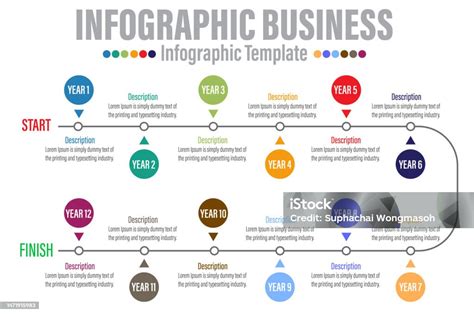 12 단계 현대 타임 라인 다이어그램 달력 연간 워크 플로우 및 원 프리젠 테이션 벡터 인포 그래픽 비즈니스를 위한 인포그래픽